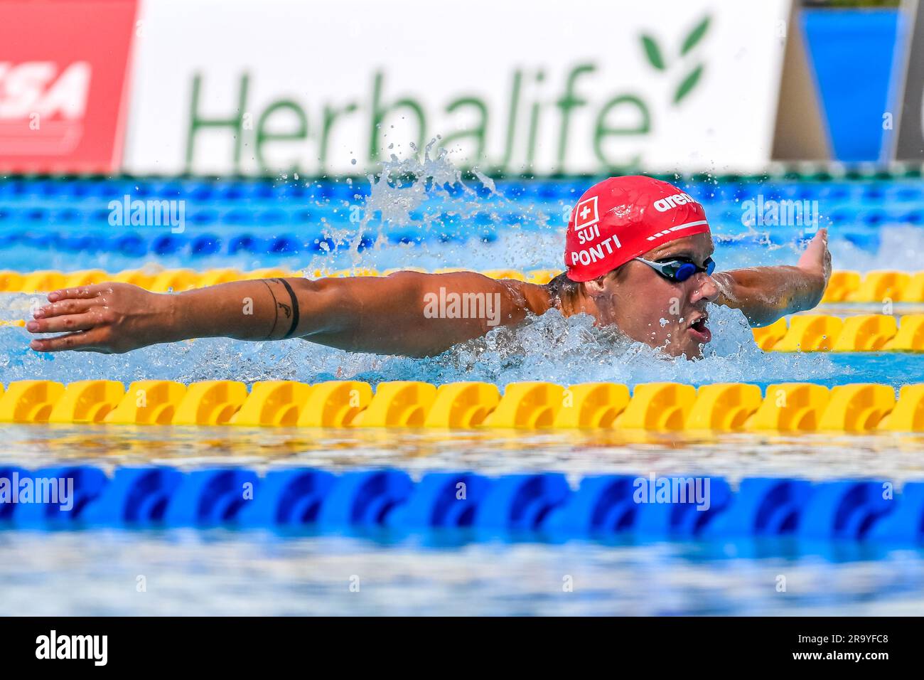 Noe' Ponti of Switzerland competes in the 200m Butterfly Men Heats ...
