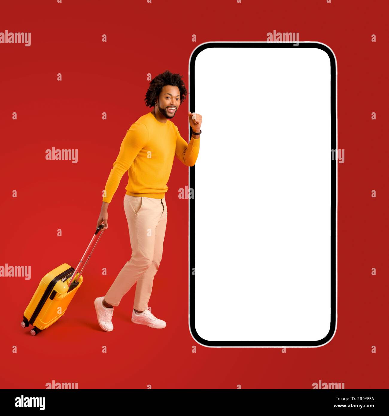 Hurry up to get a promotion. Excited African-American curly man with ...