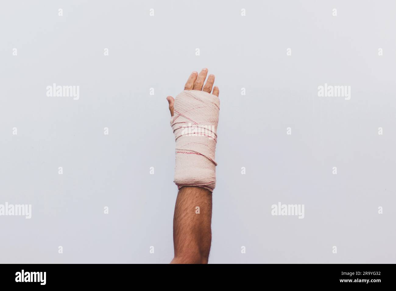 Close-up cast hand gesture pointing, reaching, waving on white ...