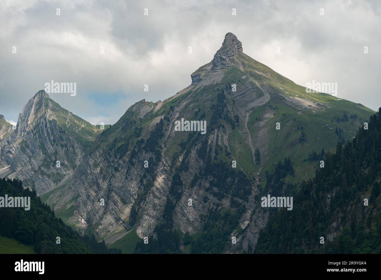 Waegital, Canton Schwyz, Switzerland, June 13, 2023 Peak of the mount ...