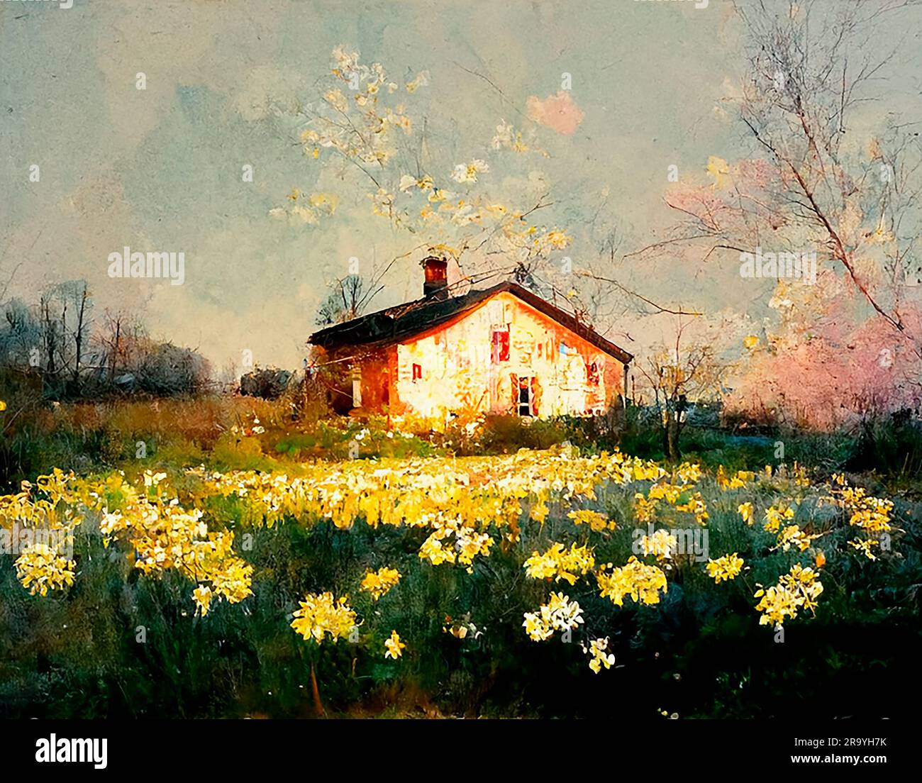 Oil Painting Old Buildings Stores