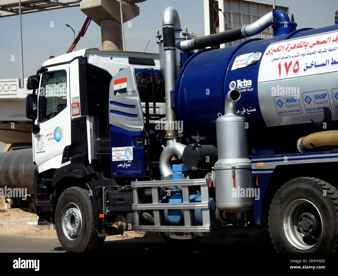 Cairo, Egypt, June 11 2023: large tanker lorry vehicle, drainage sewage ...