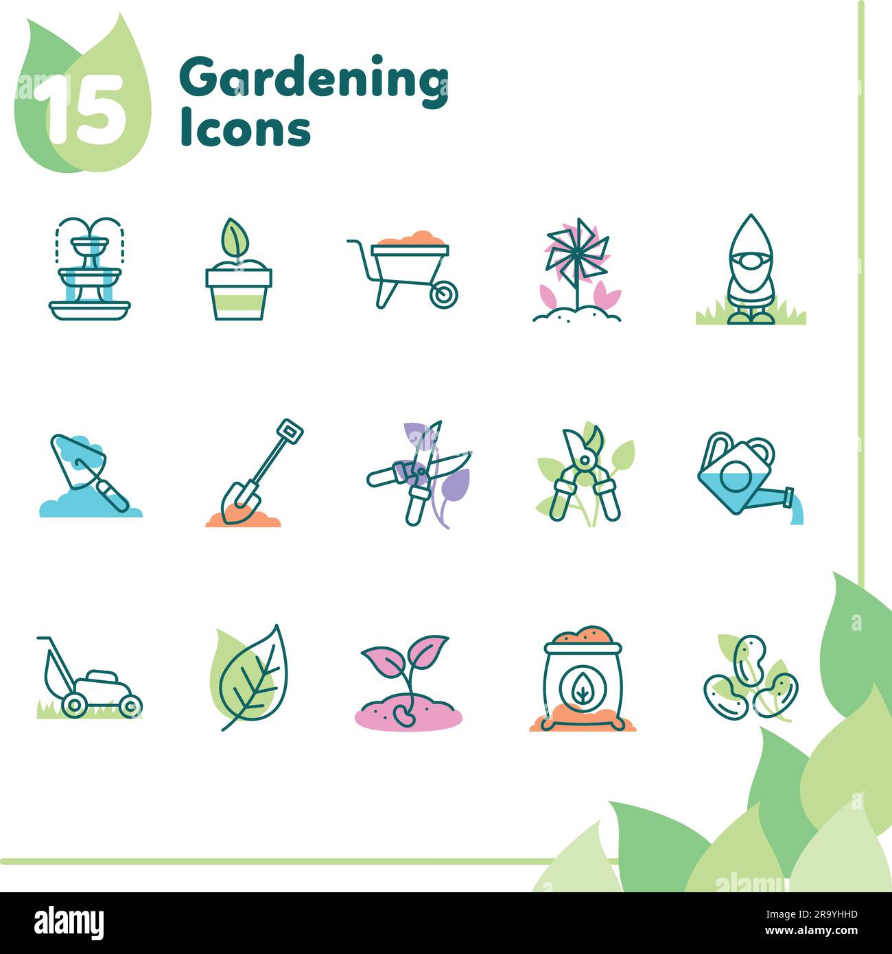 Set of different colored gardening icons Vector Stock Vector Image ...