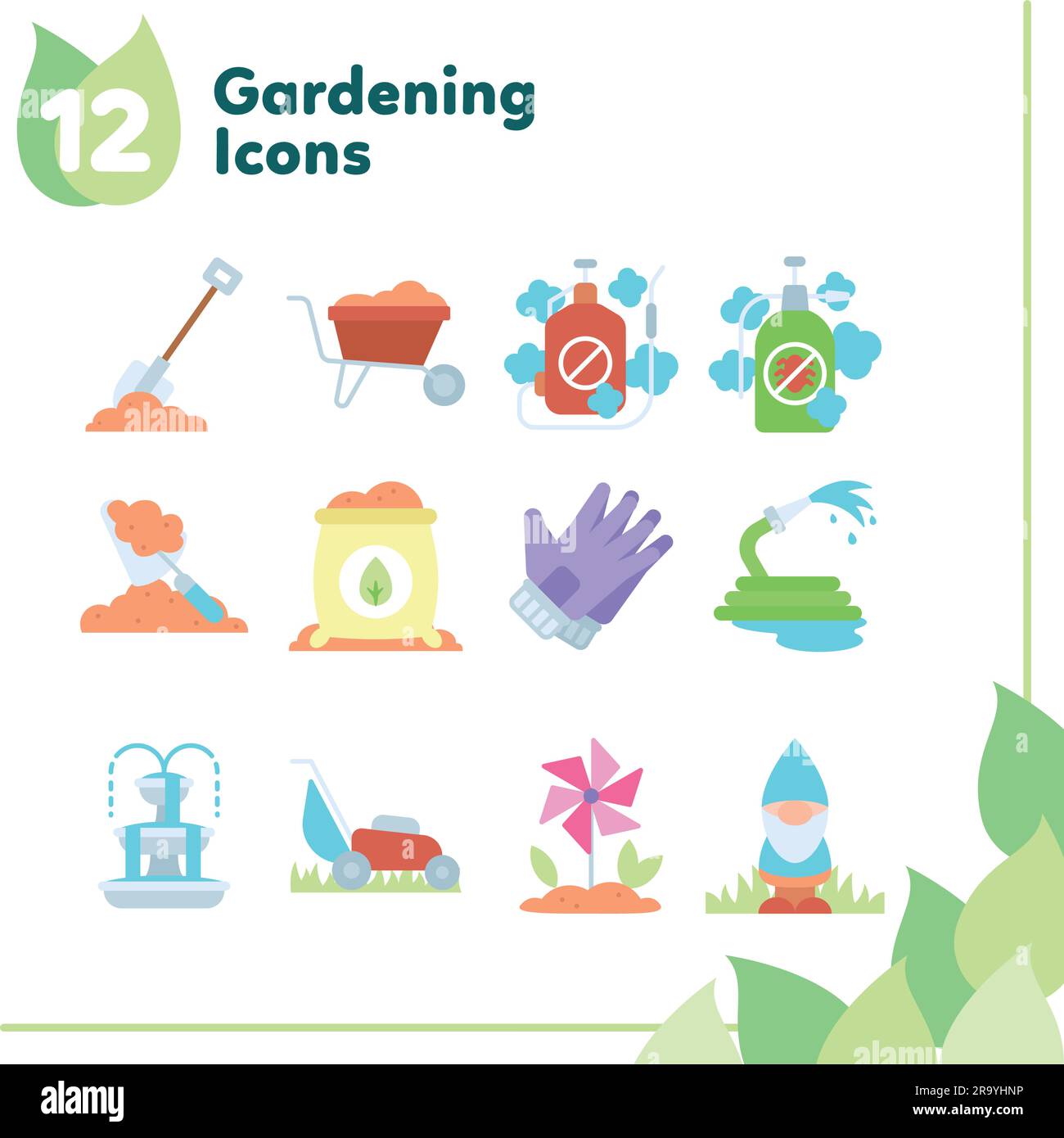 Set of different colored gardening icons Vector Stock Vector Image ...