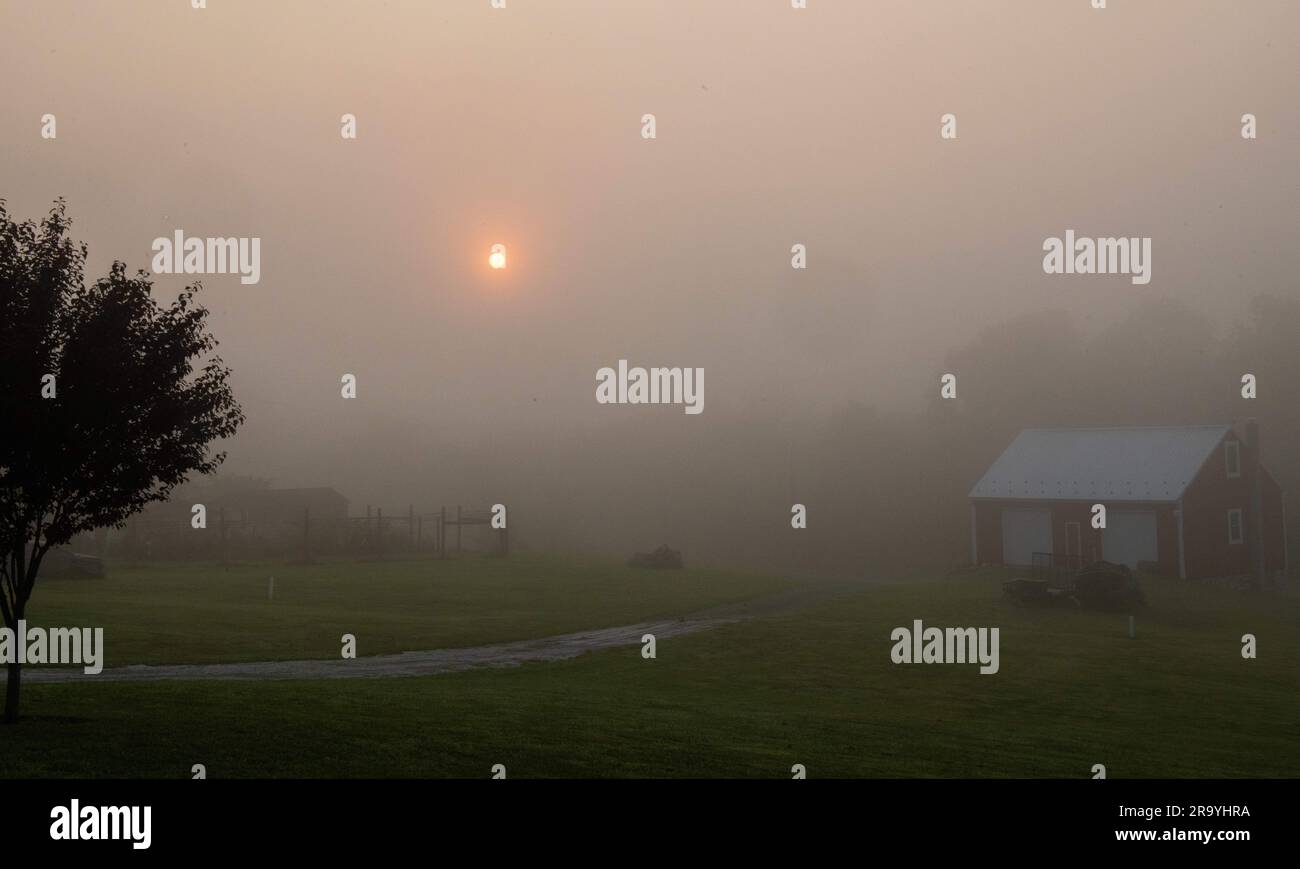 Hancock, Maryland, USA. 29th June, 2023. Morning fog mixes with smoke ...
