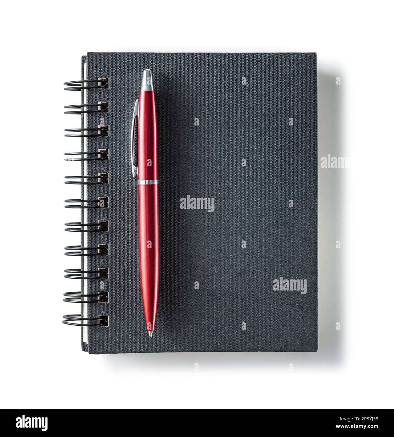 Black Notepad And Red Ballpoint Pen Isolated Stock Photo - Alamy