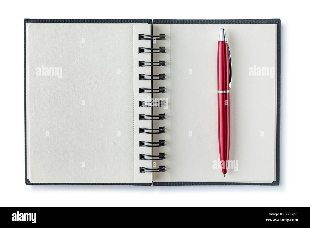 Opened Notepad With Red Ballpoint Pen Isolated Stock Photo - Alamy