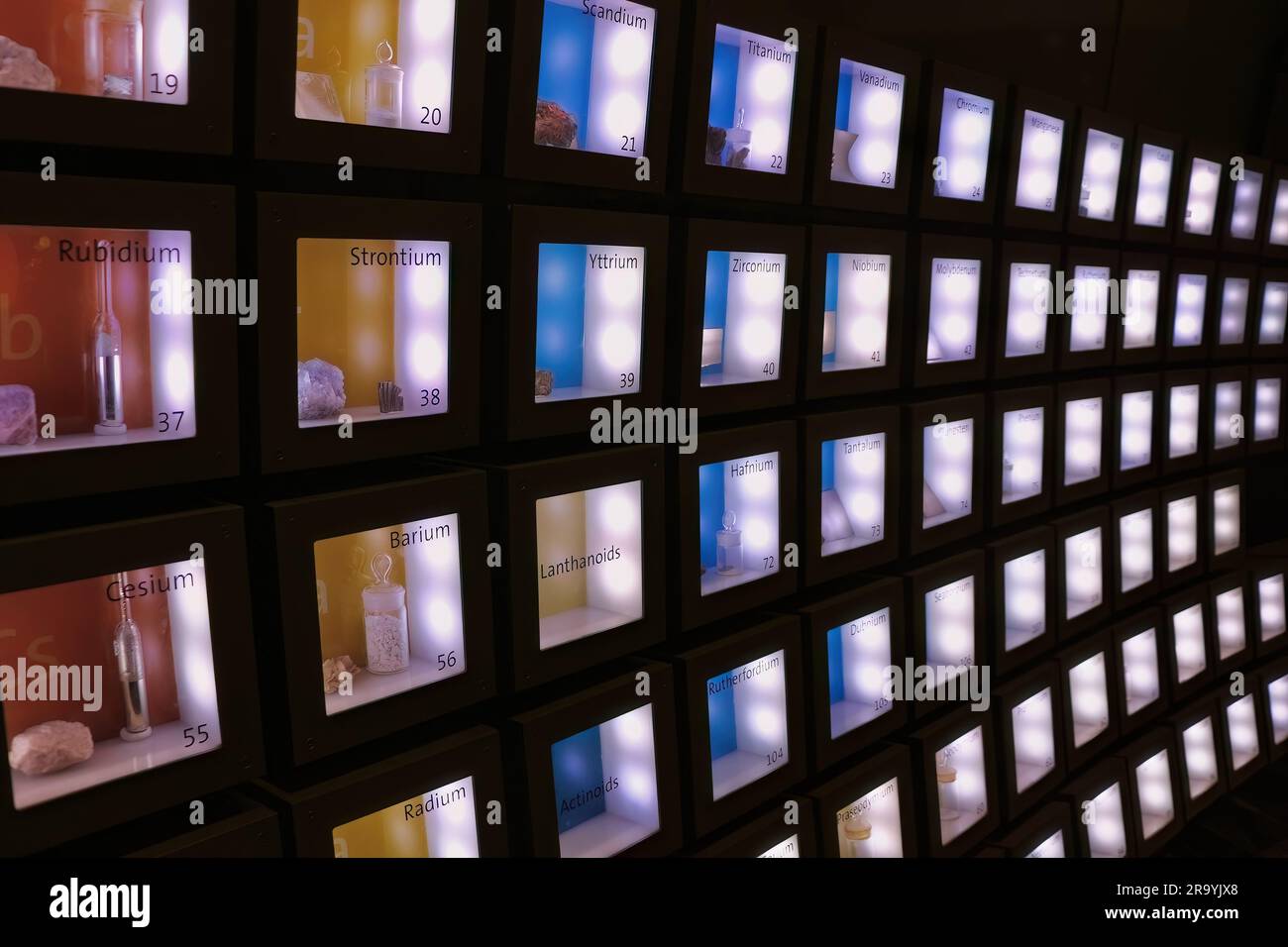 Display of samples of elements arranged in the Periodic Table inside ...