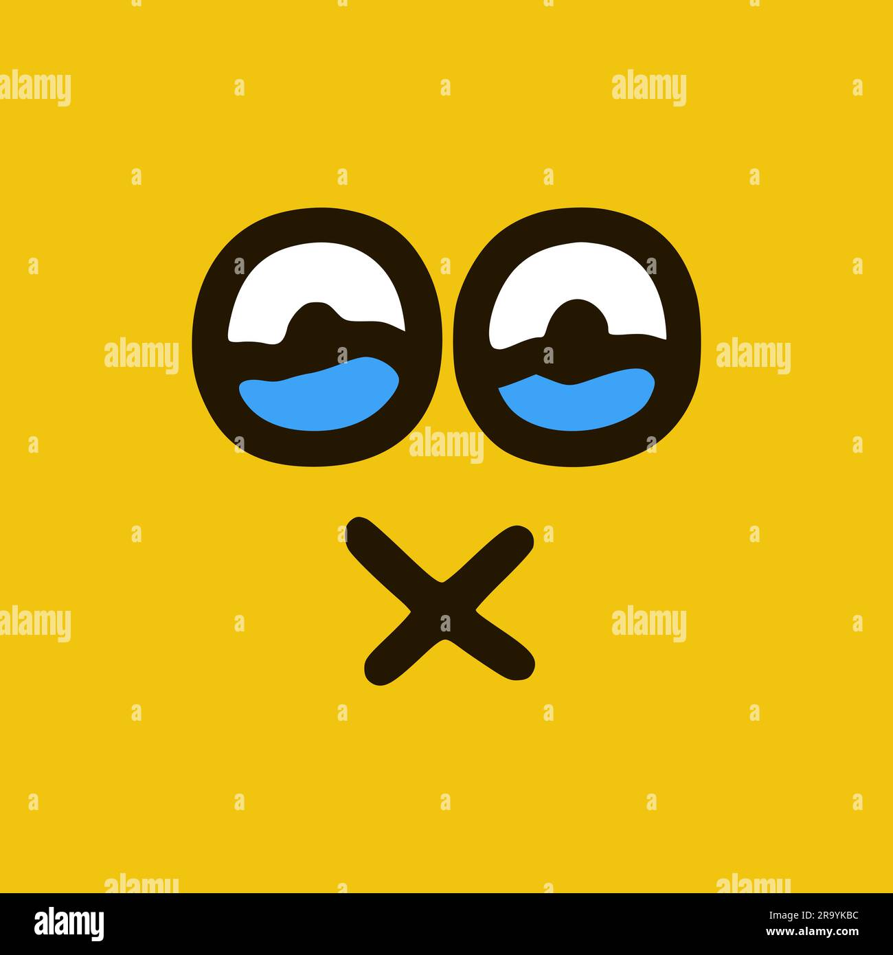 Crying emoticon with closed mouth in doodle style. Cartoon face ...