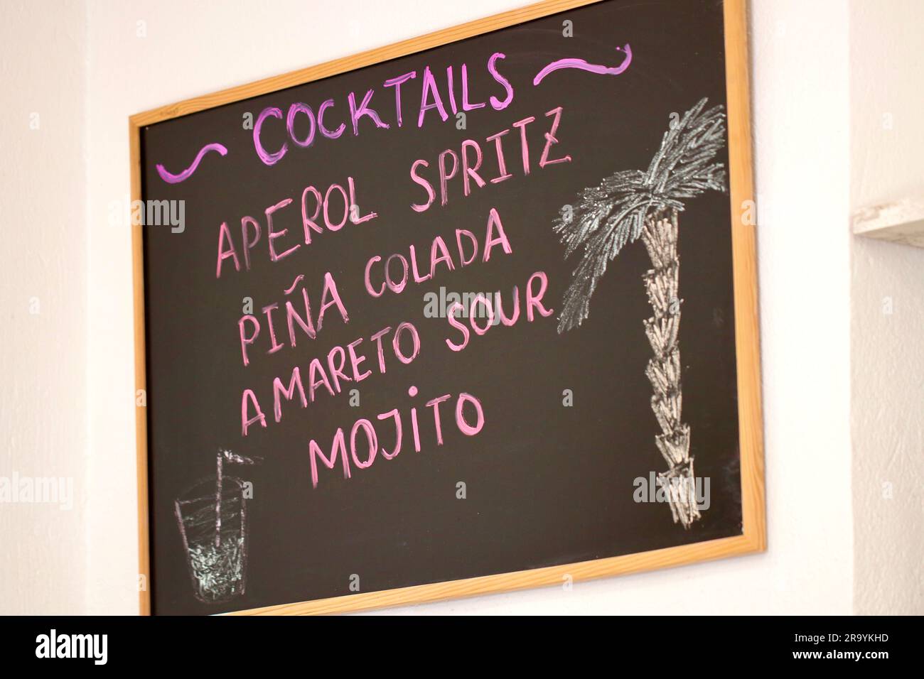 A simple cocktail menu in a small bar, Spain Stock Photo - Alamy