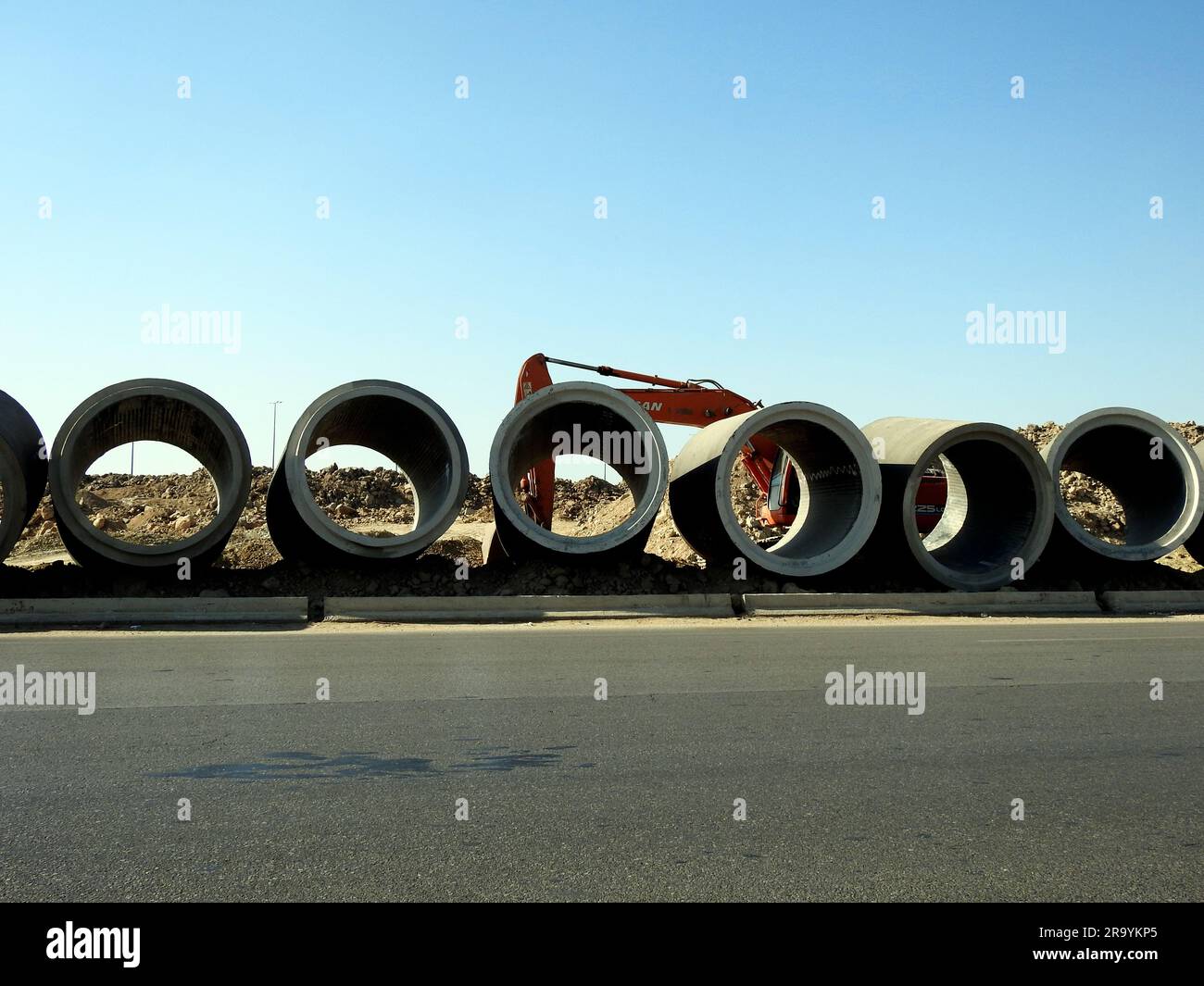 Cairo, Egypt, June 24 2023: A digging excavator for preparations of ...
