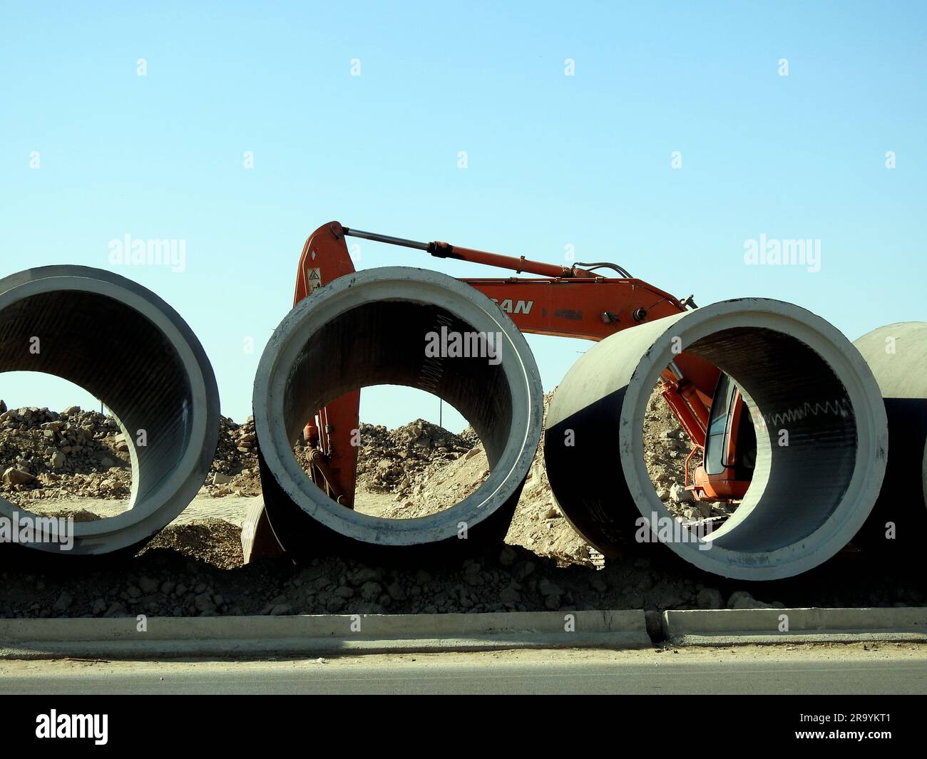 Cairo, Egypt, June 24 2023: A digging excavator for preparations of ...