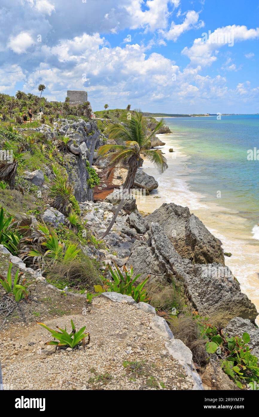 El Castillo, the Castle, Tulum Ruins a Mayan archaeological site on the ...