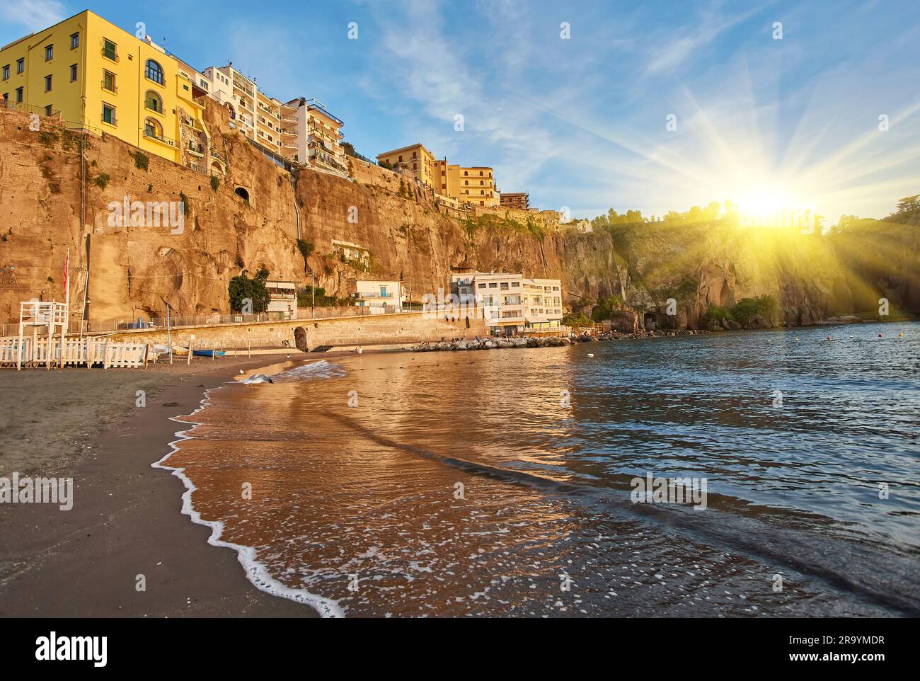 View of the Amalfi Coast and the village of Meta, Italy. Seaside resort ...