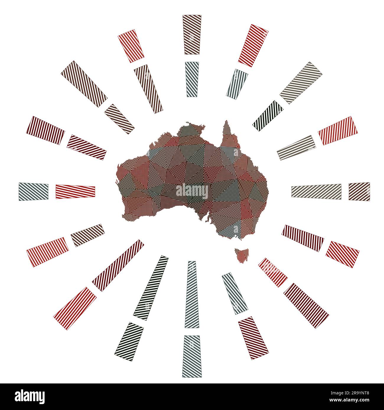 Australia sunburst. Low poly striped rays and map of the country ...