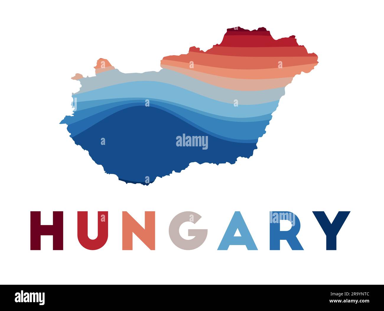 Hungary map. Map of the country with beautiful geometric waves in red ...