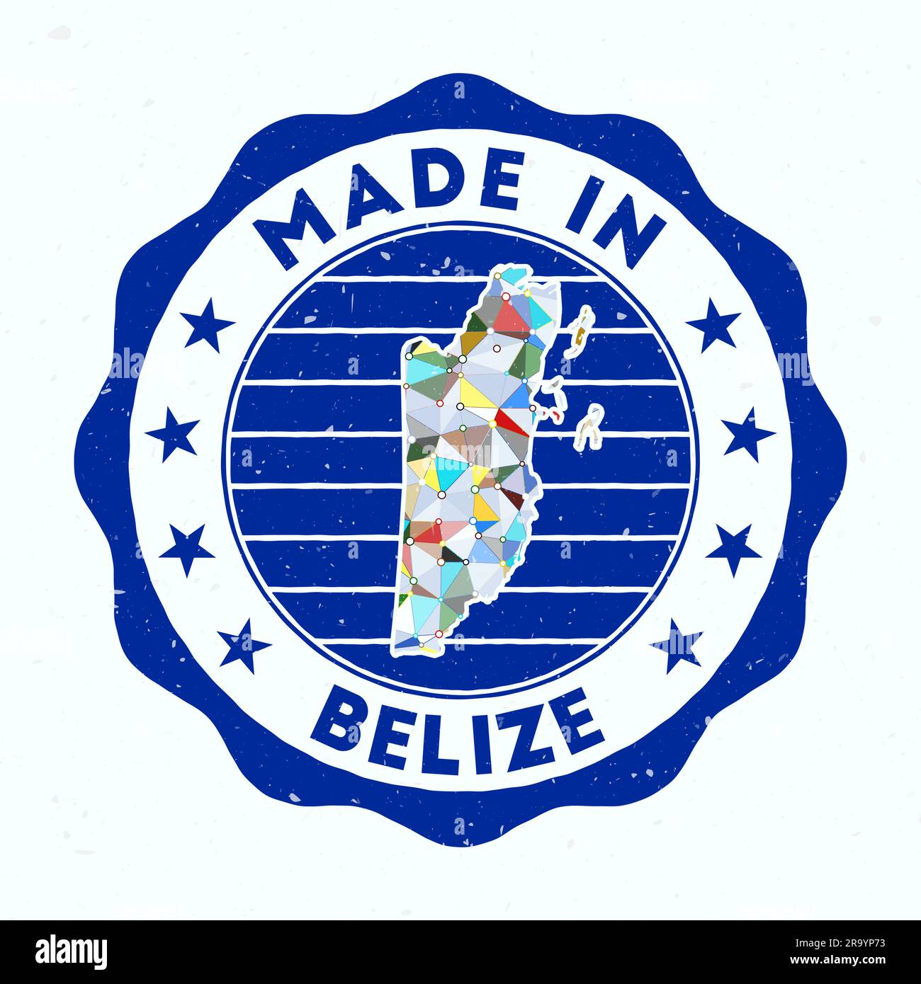Made In Belize. Country round stamp. Seal of Belize with border shape. Vintage badge with ...
