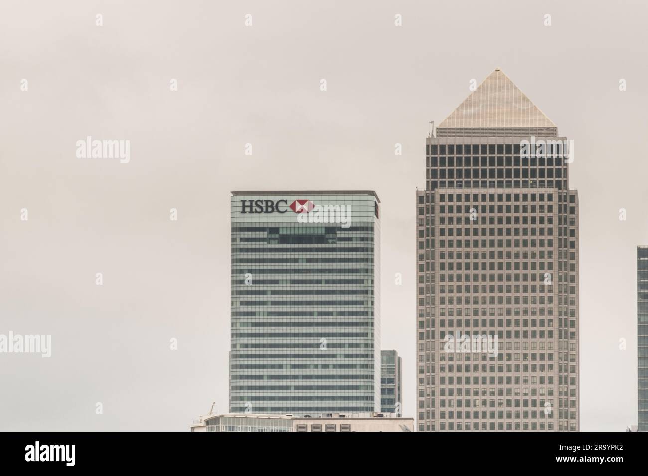Closeup of HSBC's Headquarters skyscraper building and One Canada Square, the tallest building ...