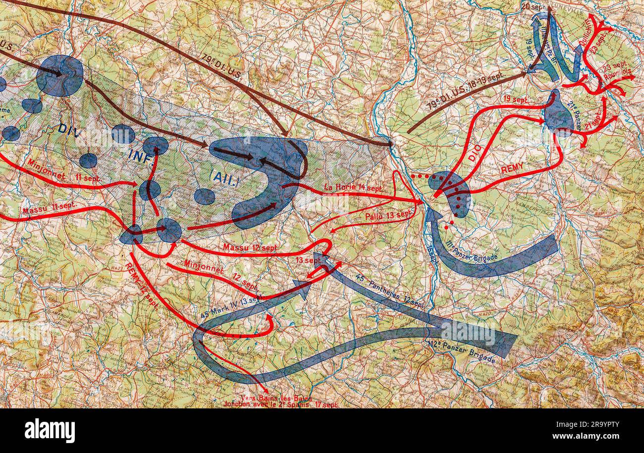 French World War 2 book map illustration printed in 1946 showing Allied ...