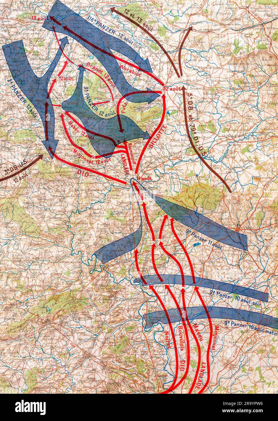 French World War 2 book map illustration printed in 1946 showing Allied ...