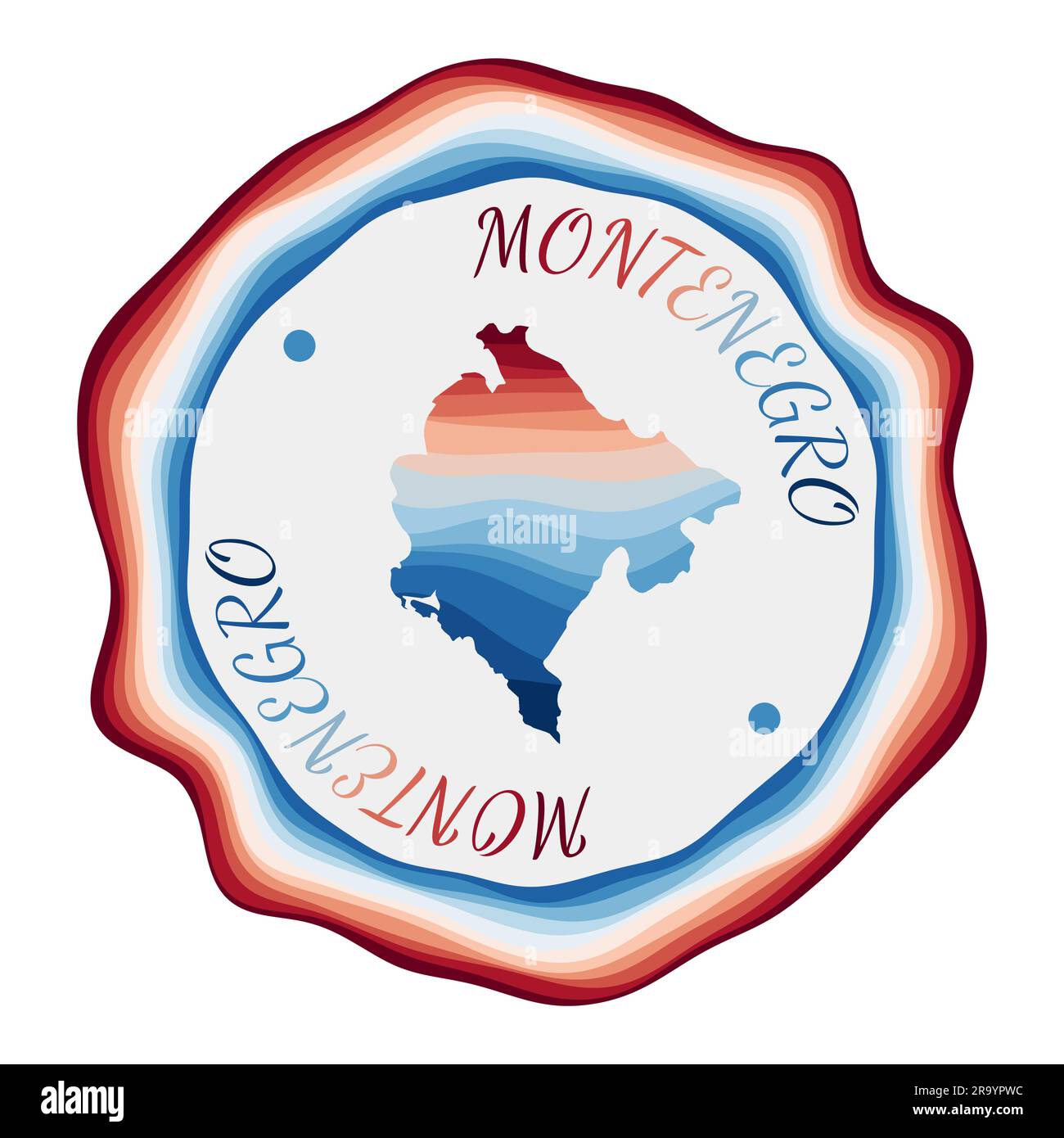 Montenegro badge. Map of the country with beautiful geometric waves and ...