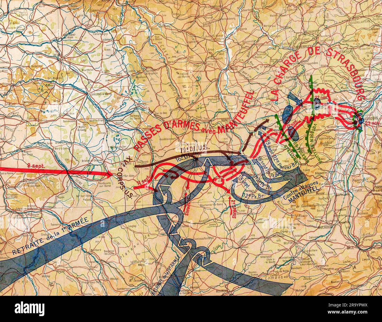 French World War 2 book map illustration printed in 1946 showing Allied ...