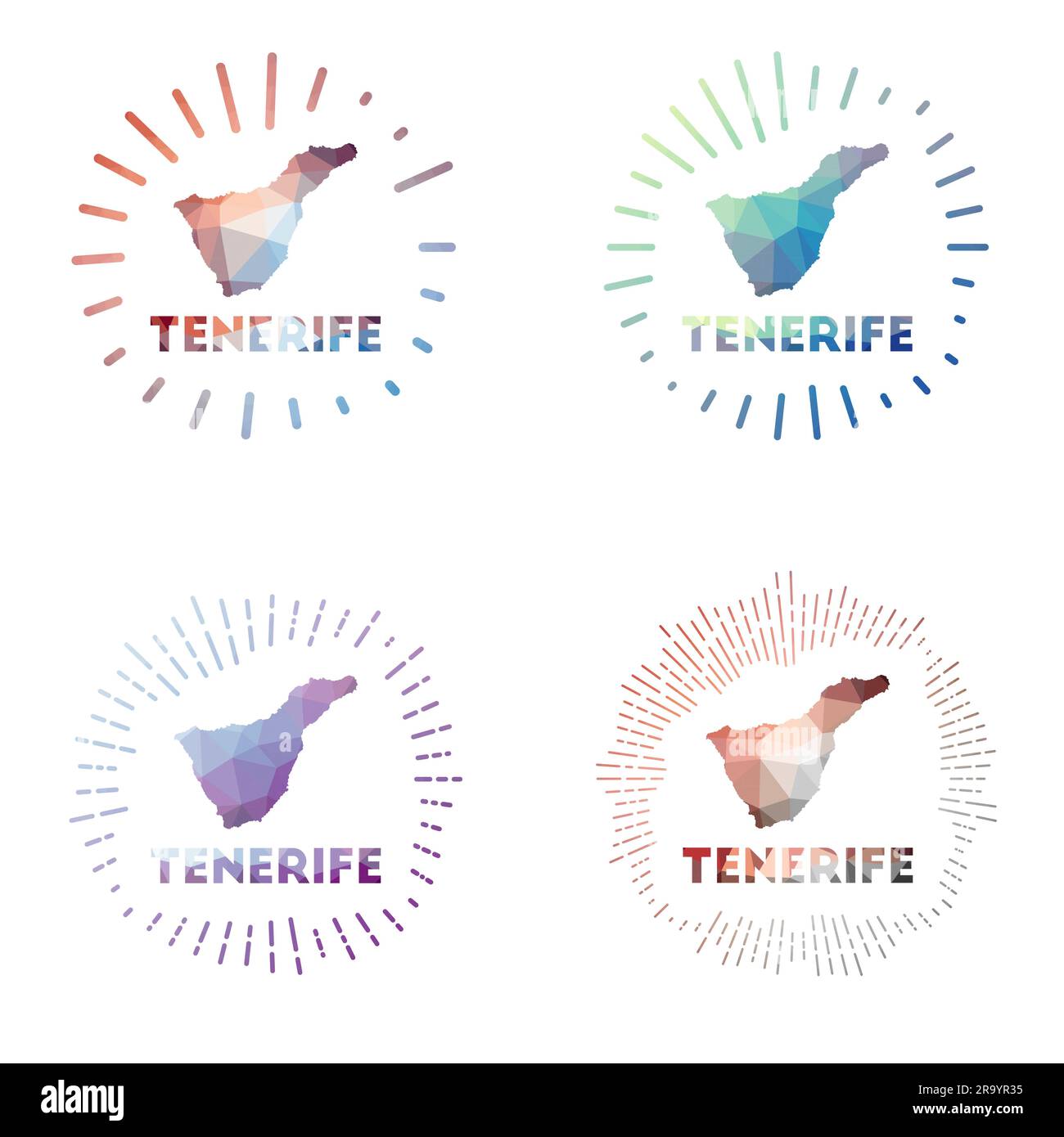 Tenerife low poly sunburst set. Logo of island in geometric polygonal ...