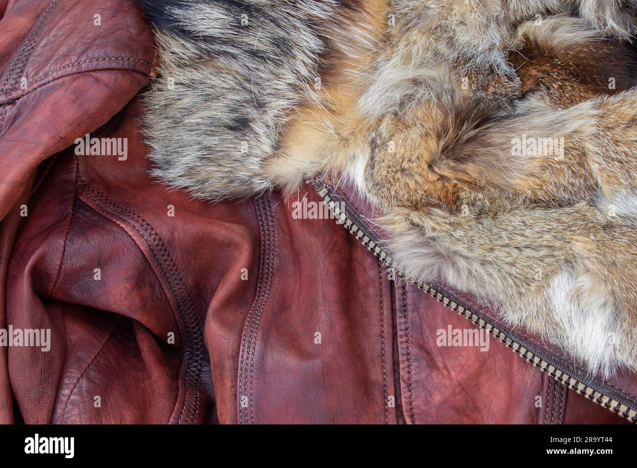 fur coat from pieces of fur of different animals as a background Stock ...