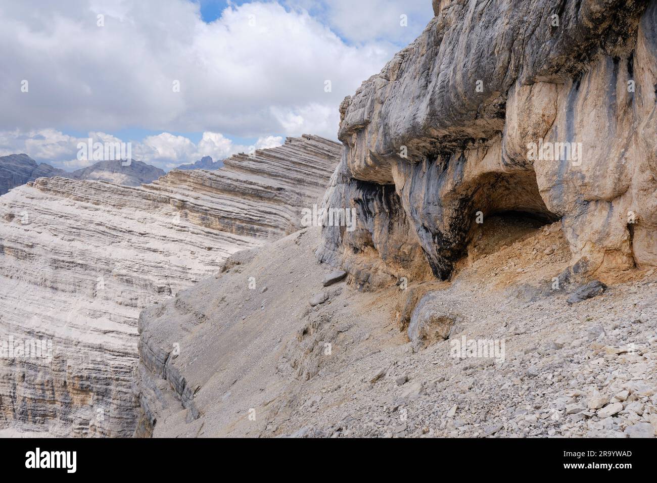 Rock formations in Dolomites mountains, Italy, with clouds on a Summer ...