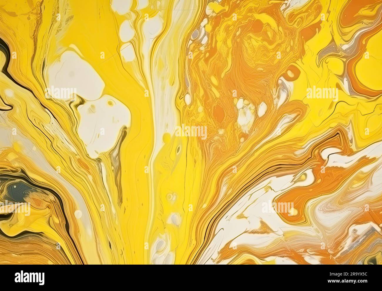 Digital illustration in fluid art style in yellow colours. Abstract ...