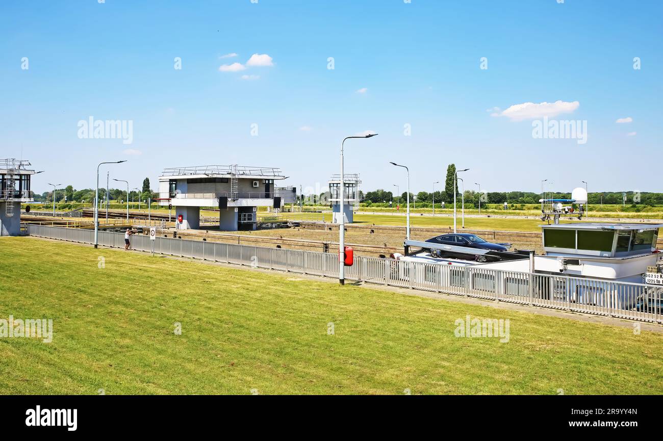 Sambeek, Netherlands - June 9. 2023: Multi lane sluice lock passage at ...