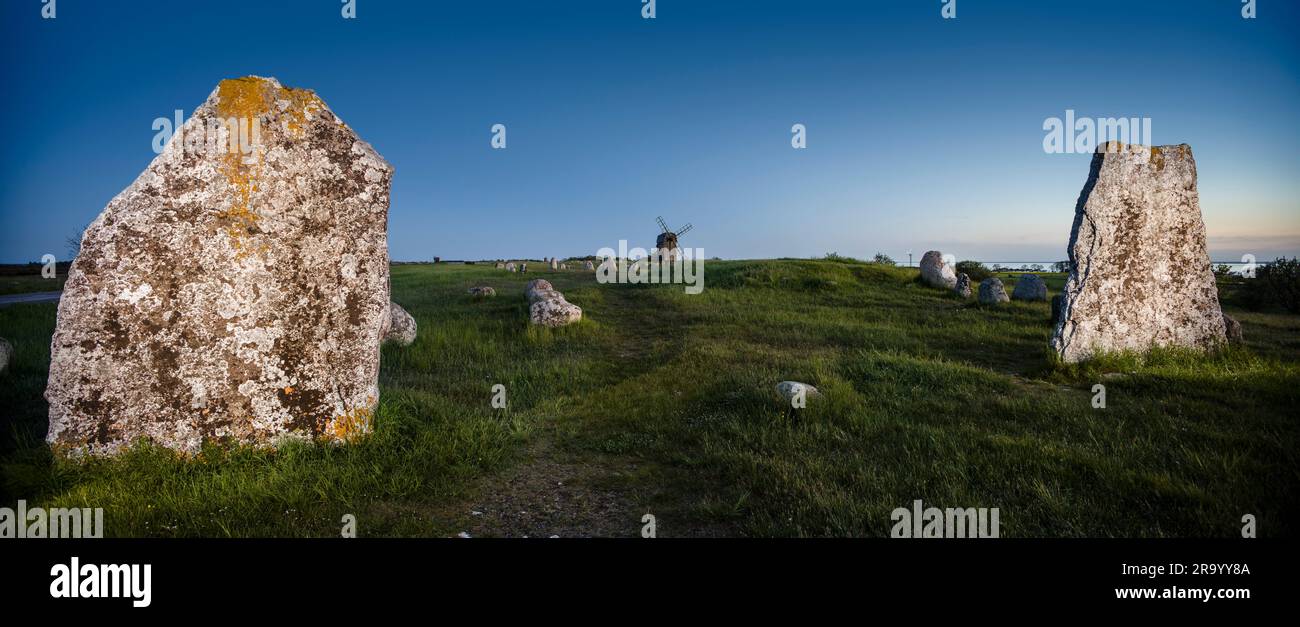Viking stone ship burial ground at Gettlinge, Oland, Sweden Stock Photo ...