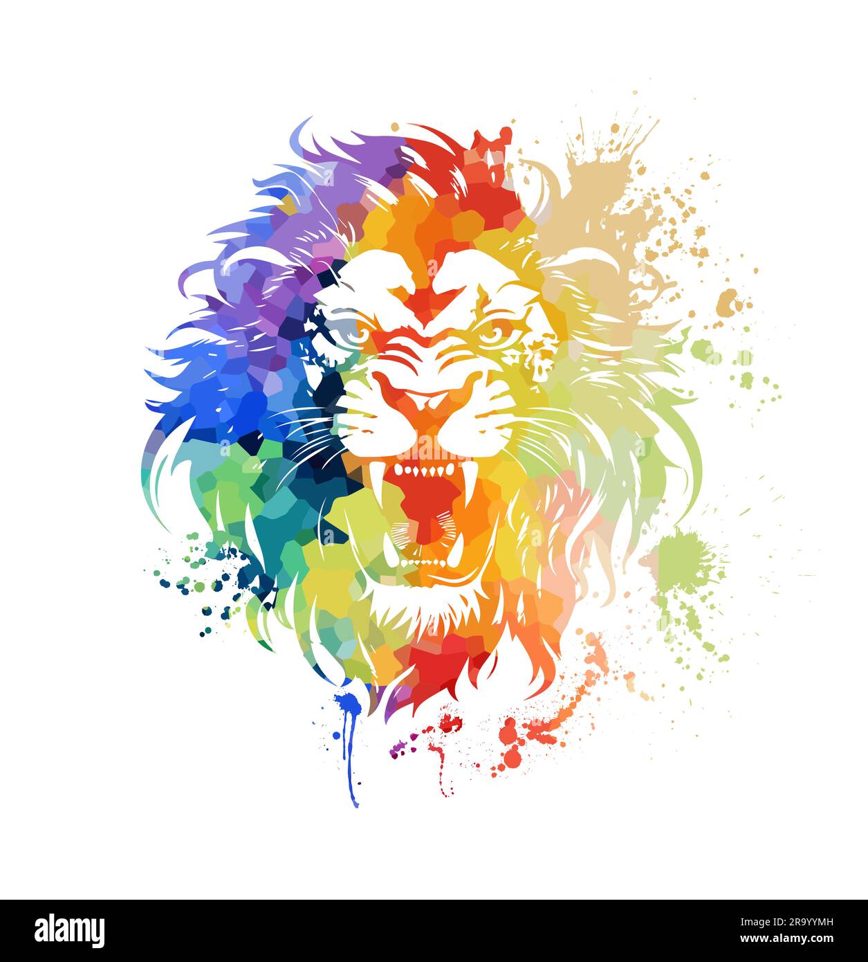 Abstract watercolor colorful lion head. Lion portrait painting in ...