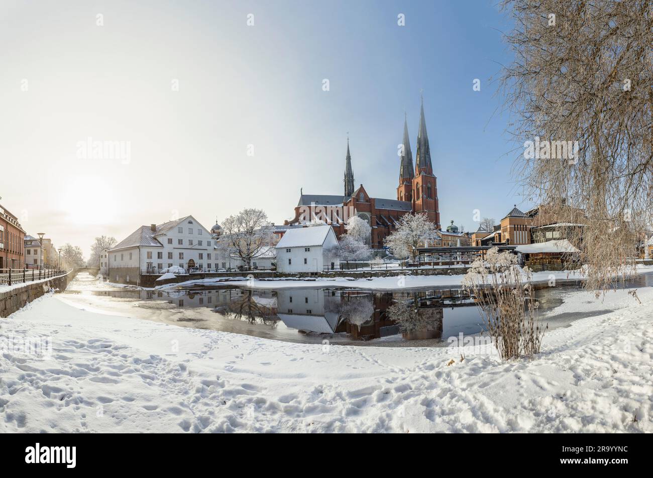 The Cathedral at the Fyris river in the winter. Uppsala, Sweden Stock ...