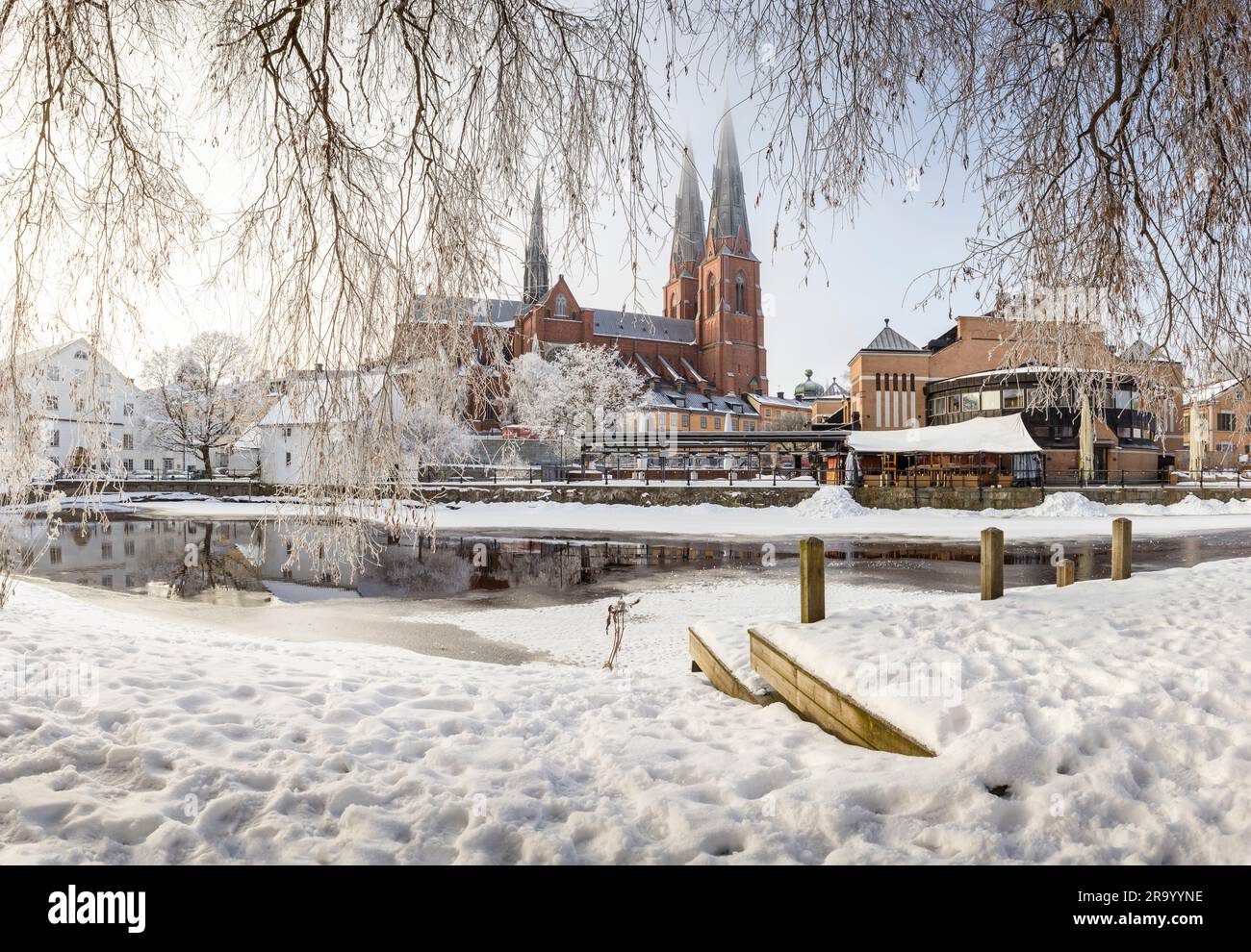 The Cathedral at the Fyris river in the winter. Uppsala, Sweden Stock ...