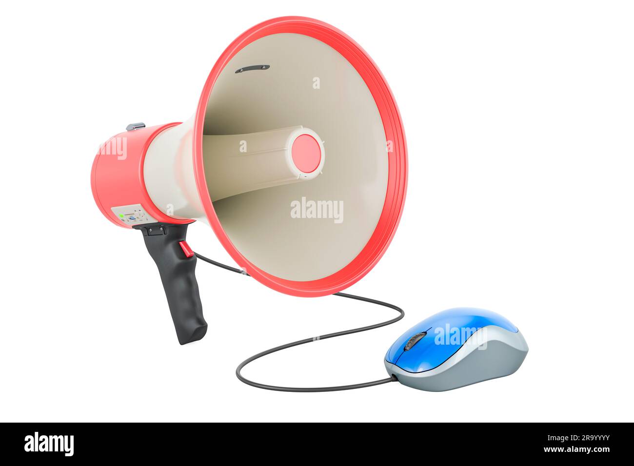 Megaphone with computer mouse. 3D rendering isolated on white background Stock Photo - Alamy