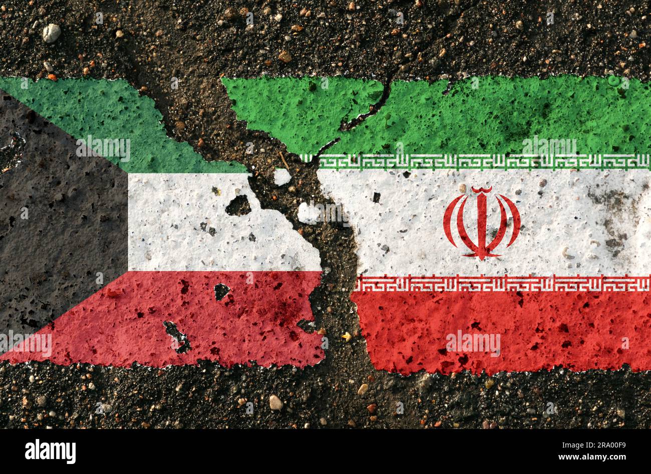 On the pavement are images of the flags of Kuwait and Iran, as a symbol ...