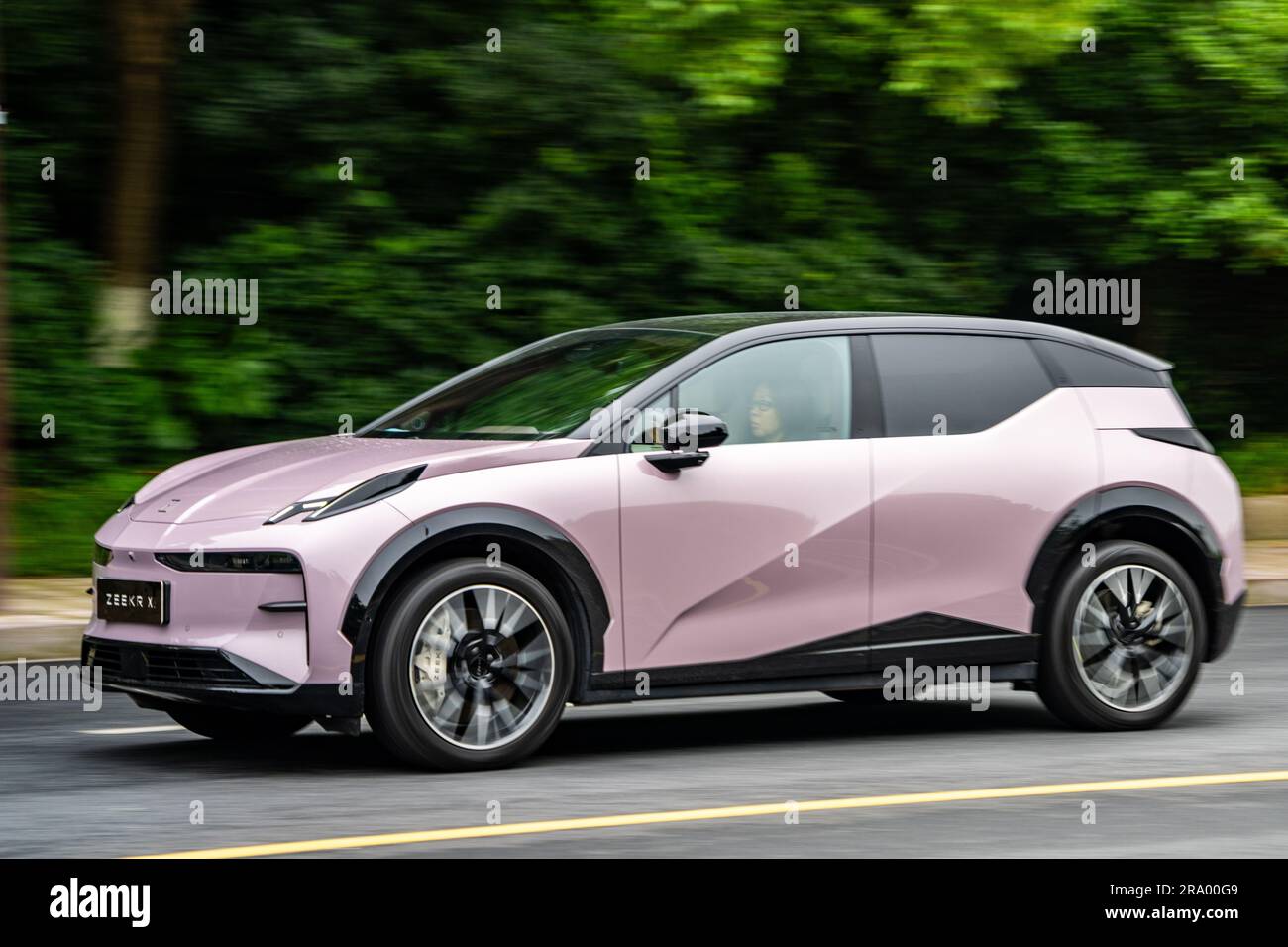 A Zeekr X electric car being driven on a test drive in Hangzhou ...