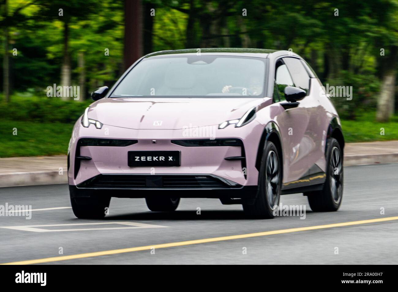 A Zeekr X electric car being driven on a test drive in Hangzhou ...