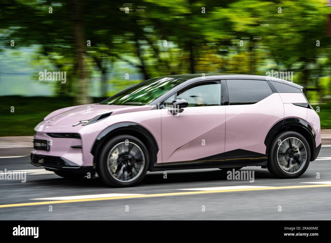 A Zeekr X electric car being driven on a test drive in Hangzhou ...