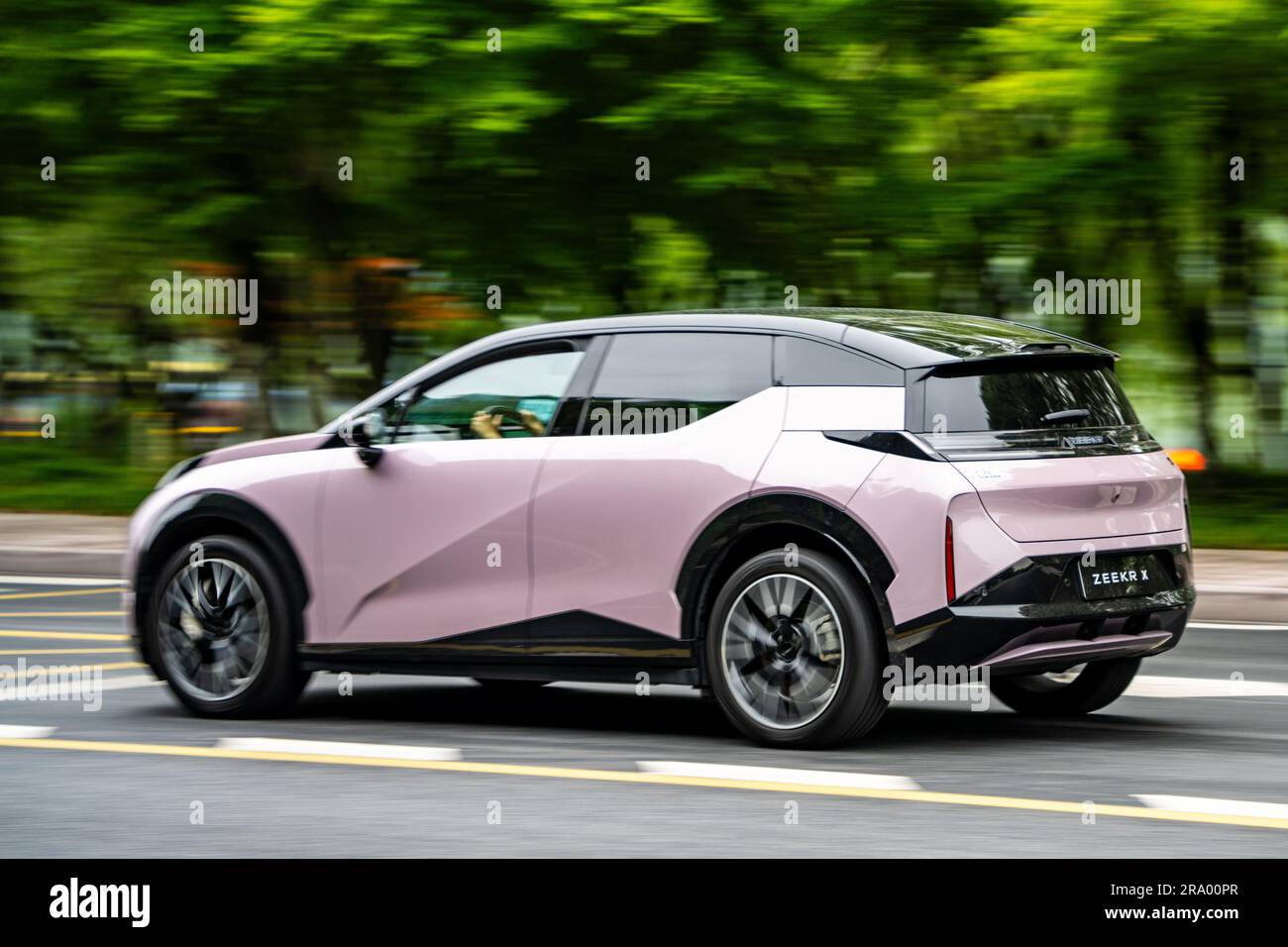 A Zeekr X electric car being driven on a test drive in Hangzhou ...