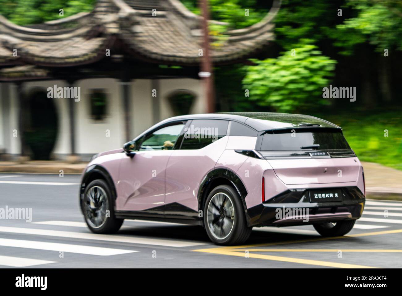 A Zeekr X electric car being driven on a test drive in Hangzhou ...