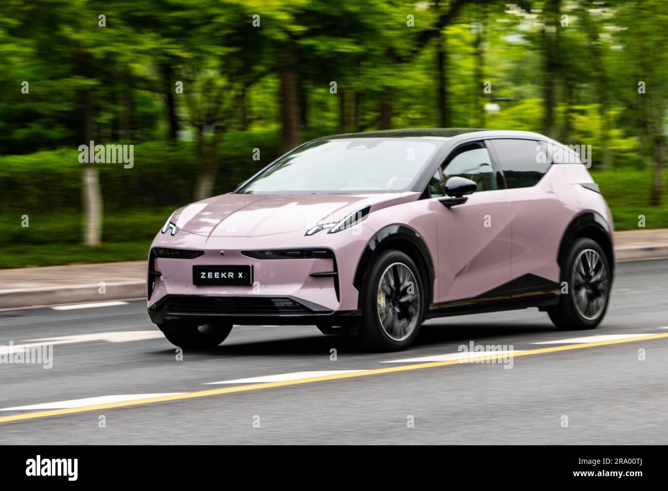 A Zeekr X electric car being driven on a test drive in Hangzhou ...