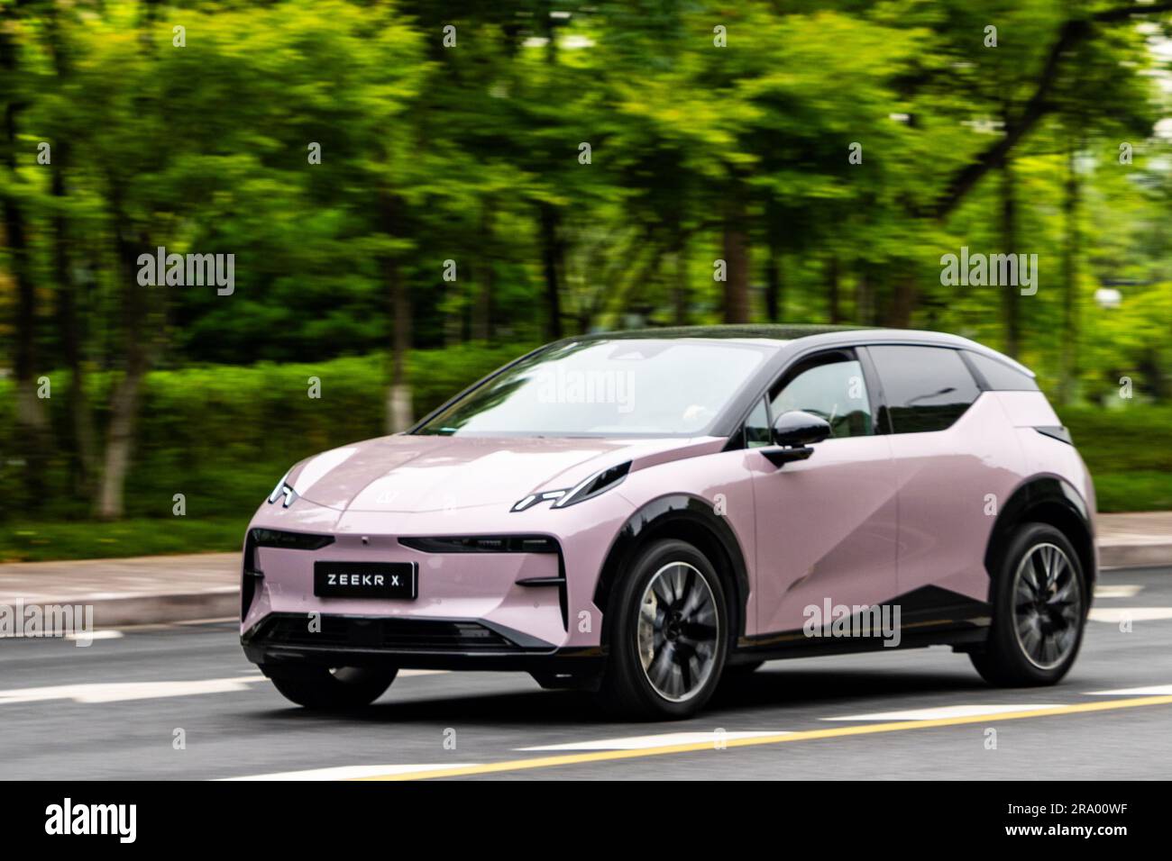A Zeekr X electric car being driven on a test drive in Hangzhou ...