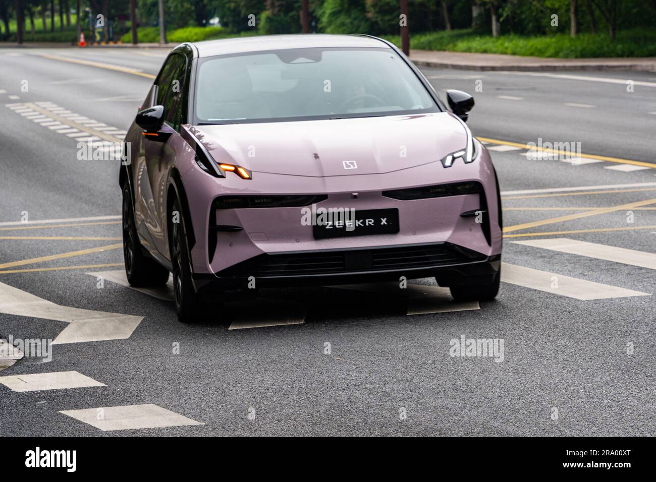 A Zeekr X electric car being driven on a test drive in Hangzhou ...