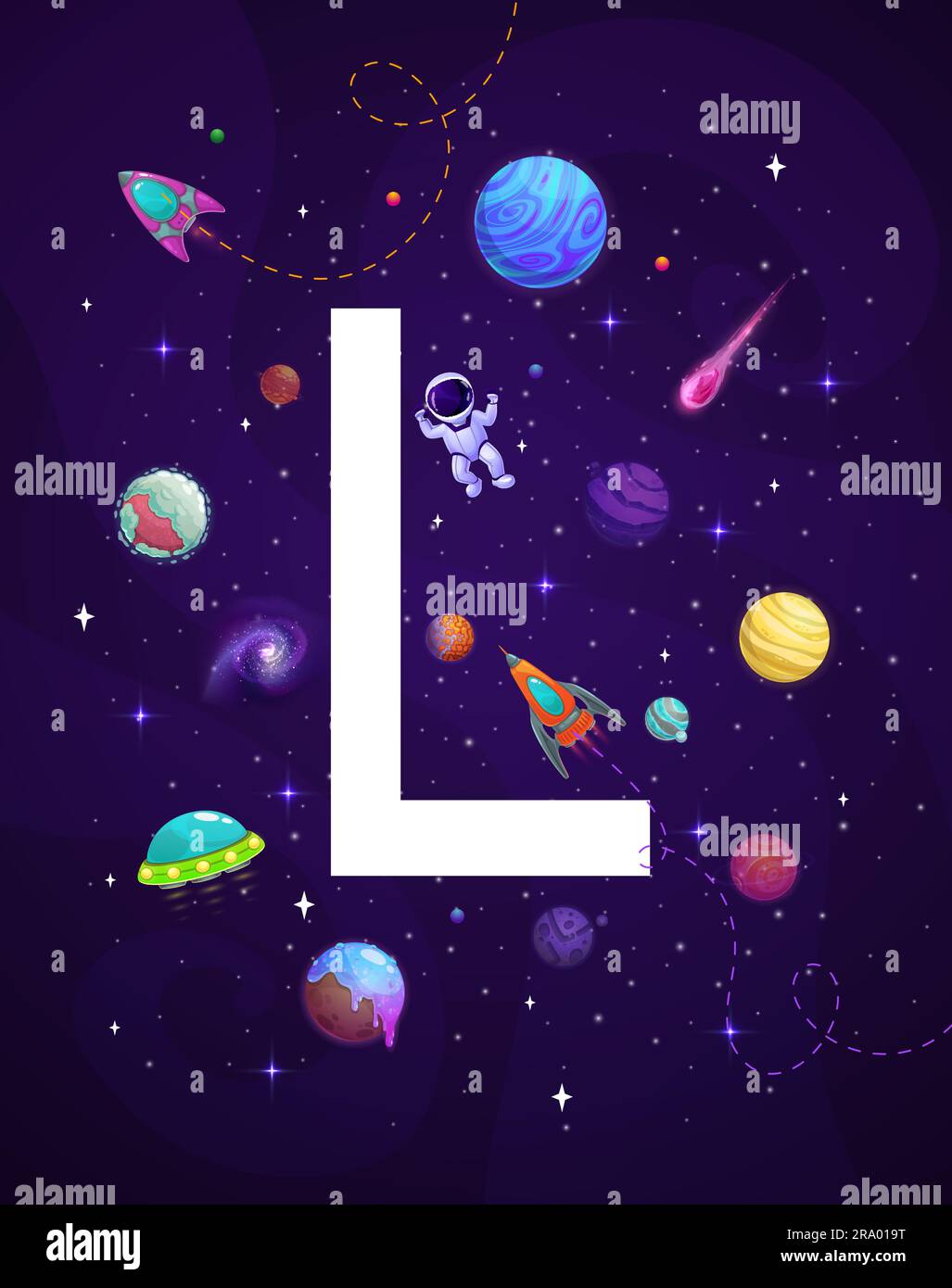 Cartoon space letter L. English ABC, font typeface letter vector ...