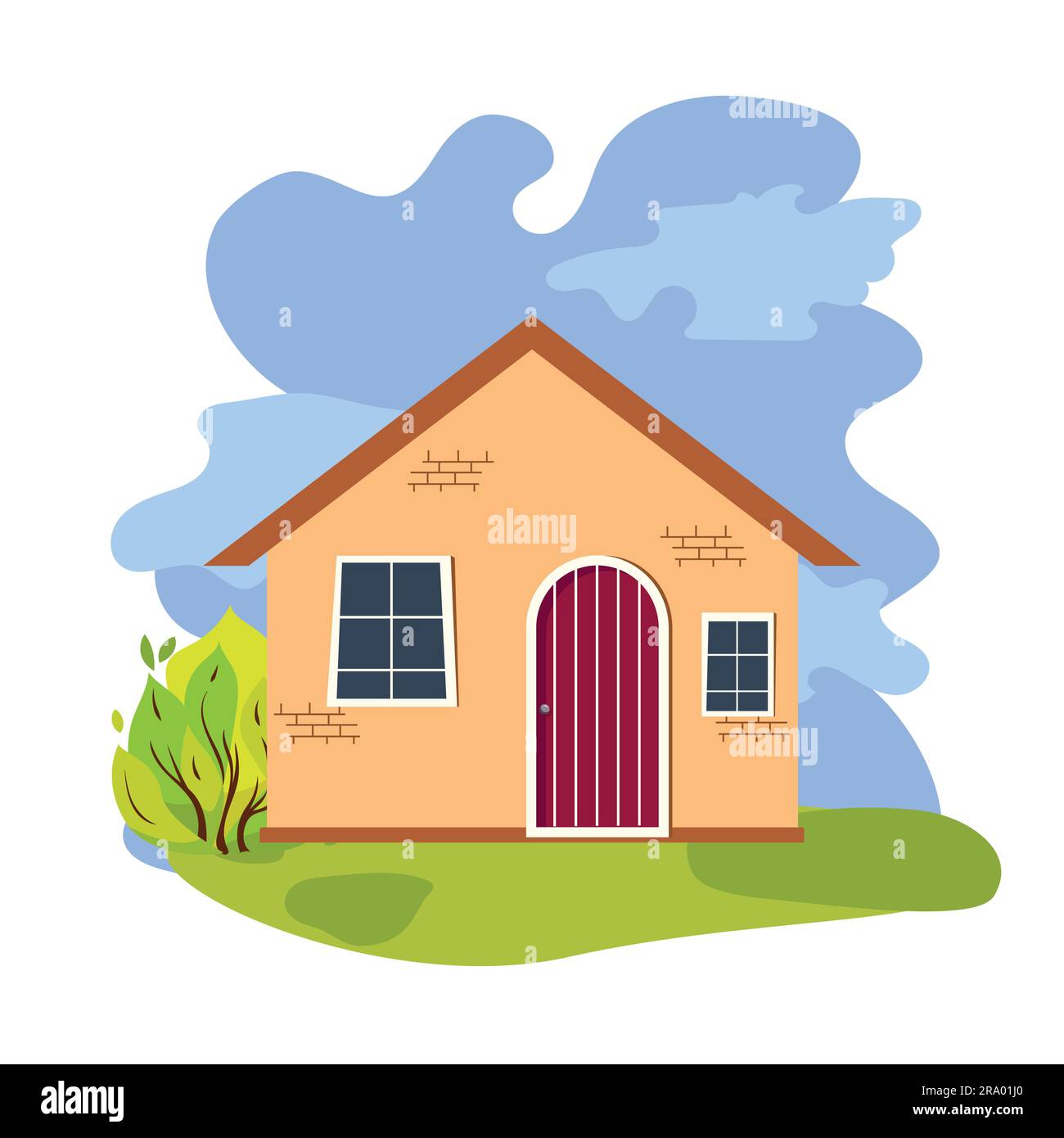 Country house illustration. Front view of tiny cute house in a flat ...
