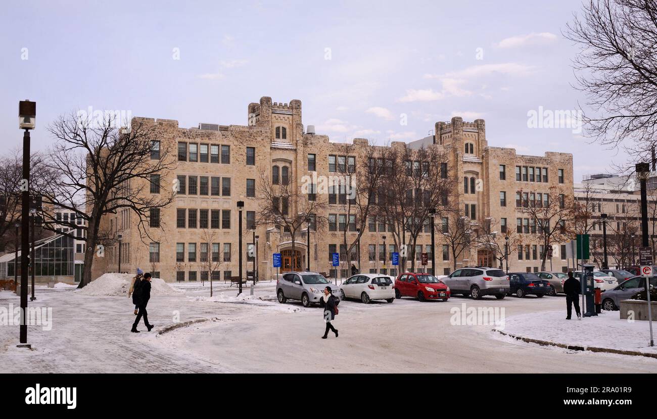 Winnipeg, Manitoba, Canada - 11 18 2014: Students and cars in front of ...