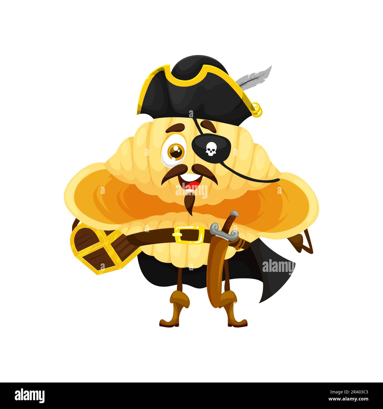 Cartoon Italian pasta pirate character, conchiglie Caribbean captain in ...