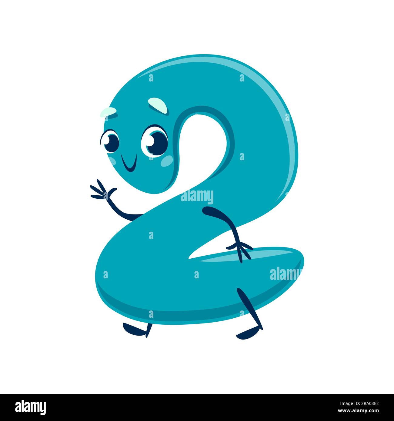 Cartoon cute funny number two character with rounded body, smile, and ...